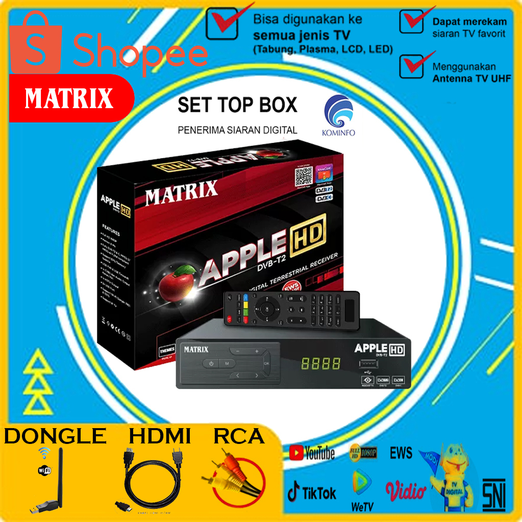 Jual Set Top Box TV Digital DVB T2 Matrix Apple Merah Memori 8MB/SET TOP BOX TV DIGITAL MATRIX ...