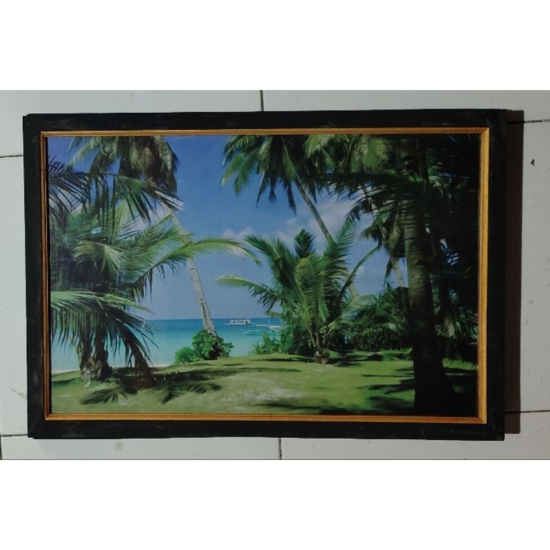 Jual hiasan dinding lukisan cetak pemandangan tepi pantai plus bingkai ukuran 65x45 | Shopee ...