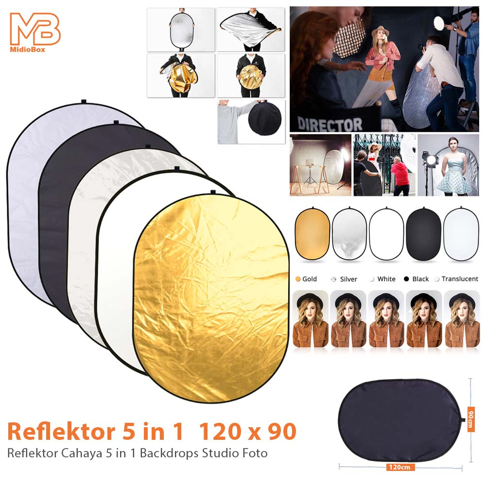 Jual Reflector Studio Foto 5in1 Oval Midio Ukuran 120x90 Untuk ...
