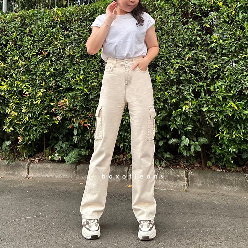 Jual Boxofjeans - Cargo HW loose Jeans - BEIGE | Shopee Indonesia