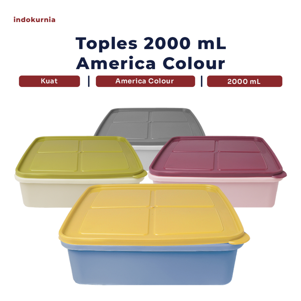 Jual Indokurnia Toples Persegi 2000 mL American Colour | Shopee Indonesia