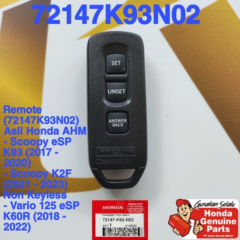 Jual 72147K93N02 REMOTE SCOOPY F1 NEW ESP ATAU VARIO 125 NEW 2018 -2022 ...