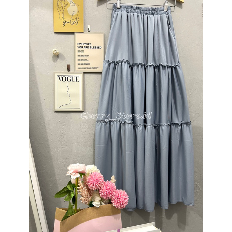 Jual Cherry_ Ruffle Skirt 3 susun / rok panjang wanita / skirt korean ...