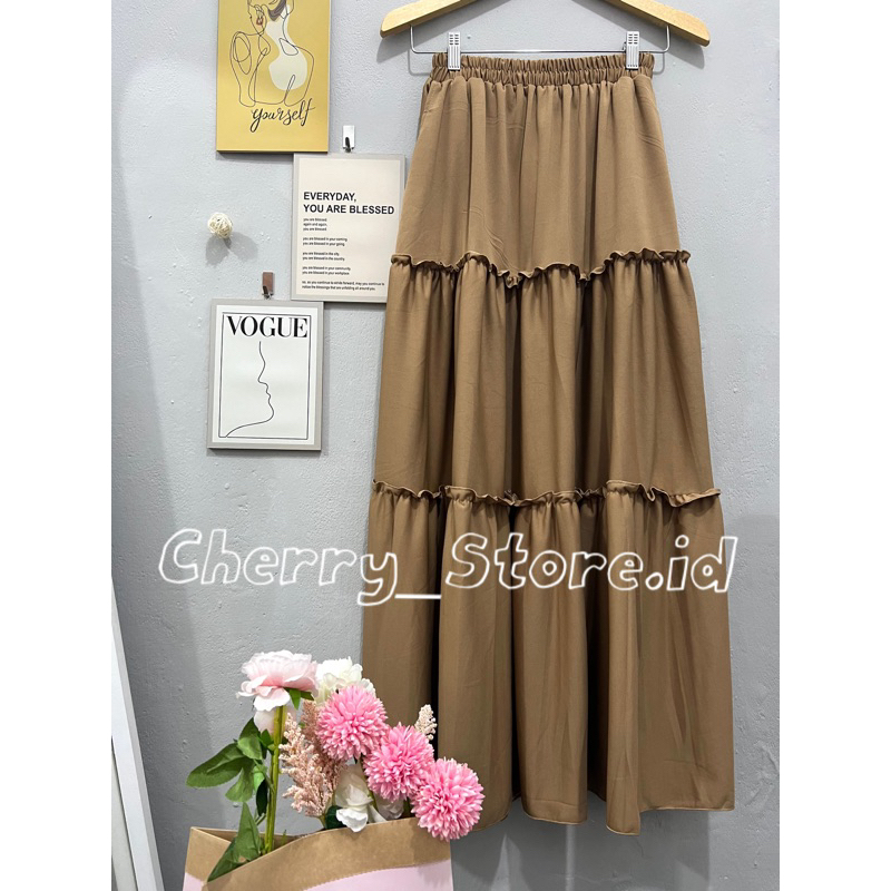 Jual Cherry_ Ruffle Skirt 3 susun / rok panjang wanita / skirt korean ...