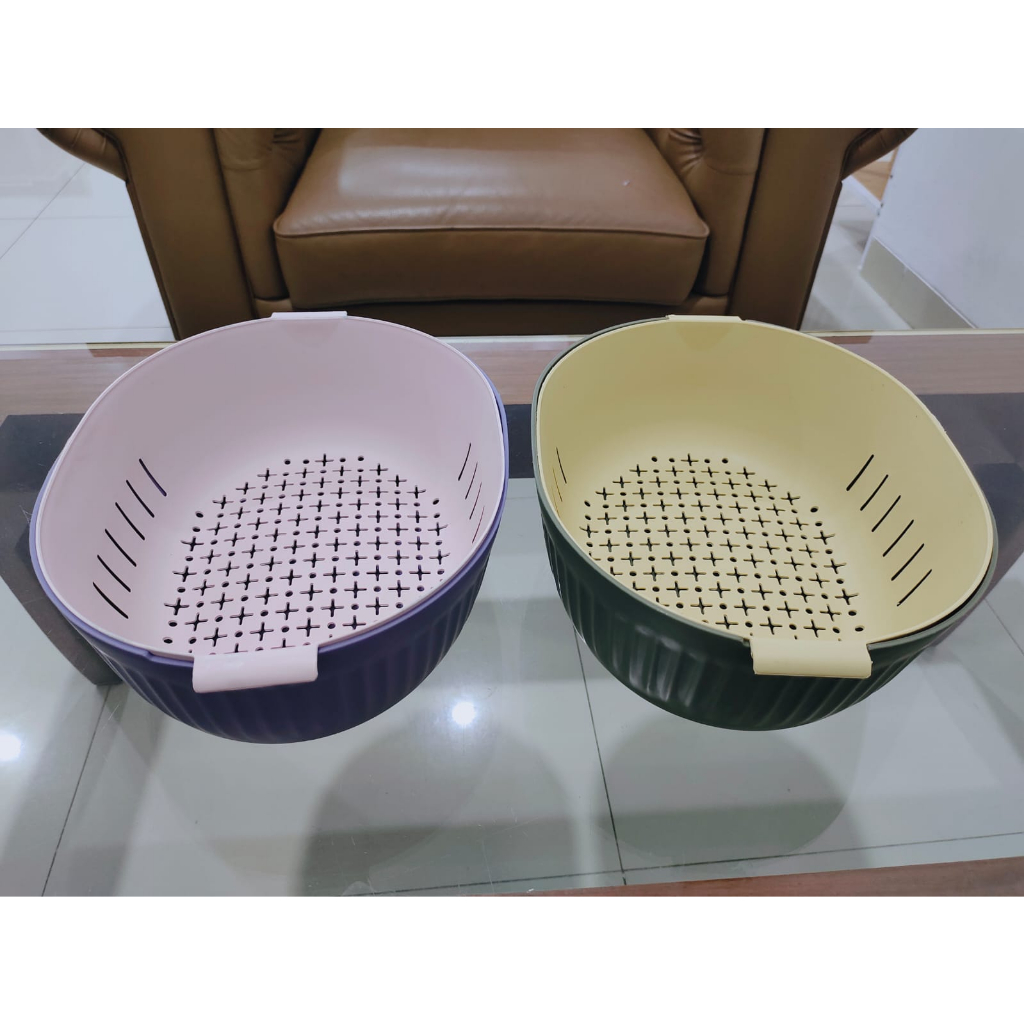 Jual Baskom Sayuran + Saringan 2 in 1 Keranjang Pengering Sayuran ...
