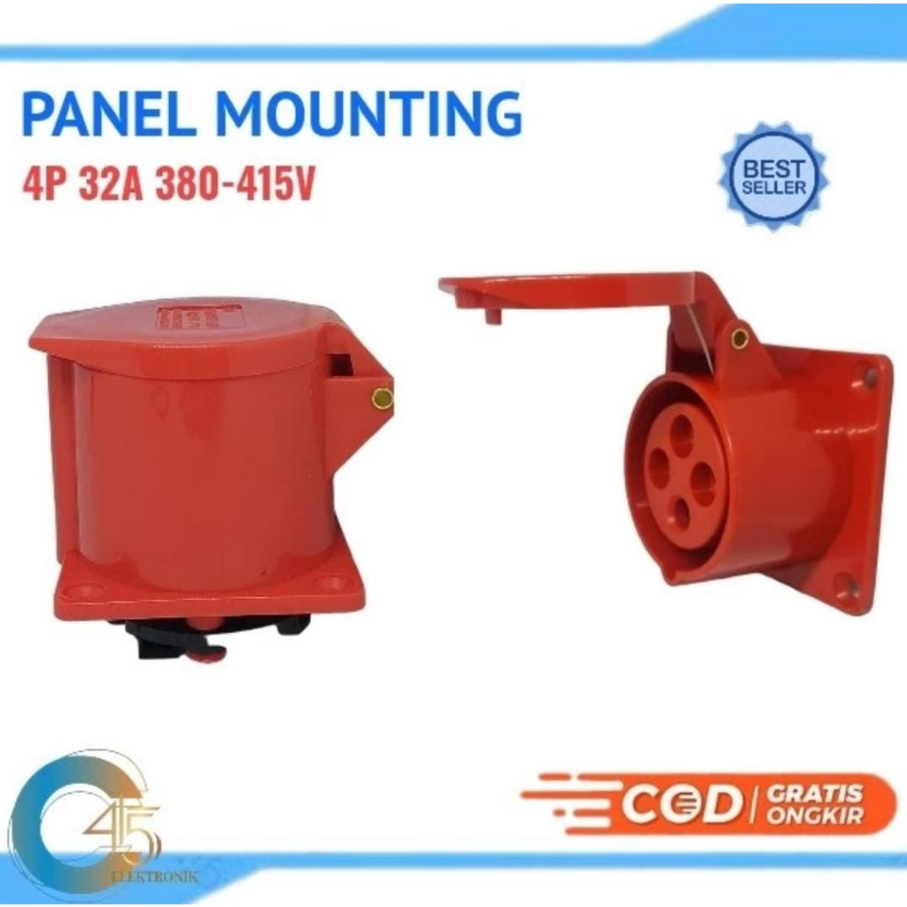 Jual Panel Mounting Electric Industrial Socket 4P 32A 324 Panel ...