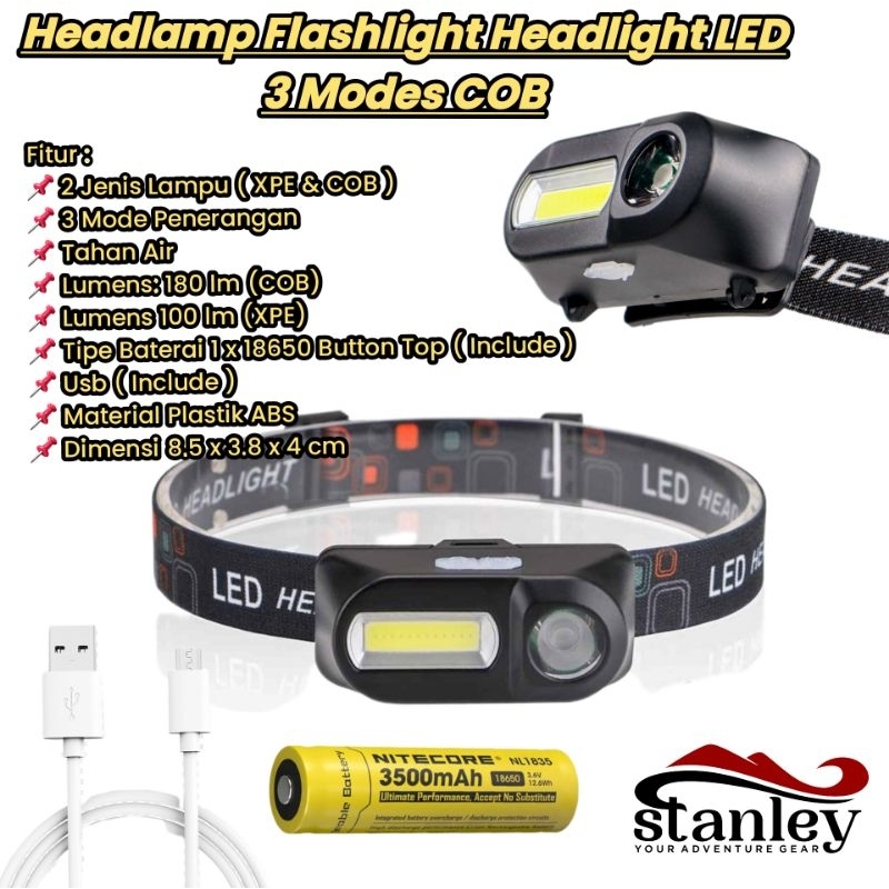 Jual TaffLED Headlamp Flashlight Headlight LED 3 Modes COB/Headlamp ...