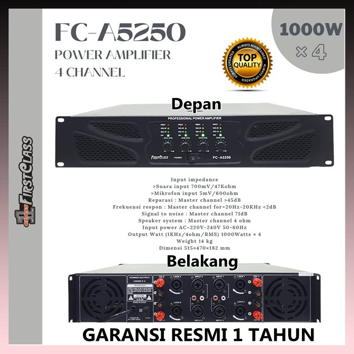 Jual POWER AMPLIFIER FIRSTCLASS FC A5250 A 5250 4Channel 4x1000W 4Ch ...