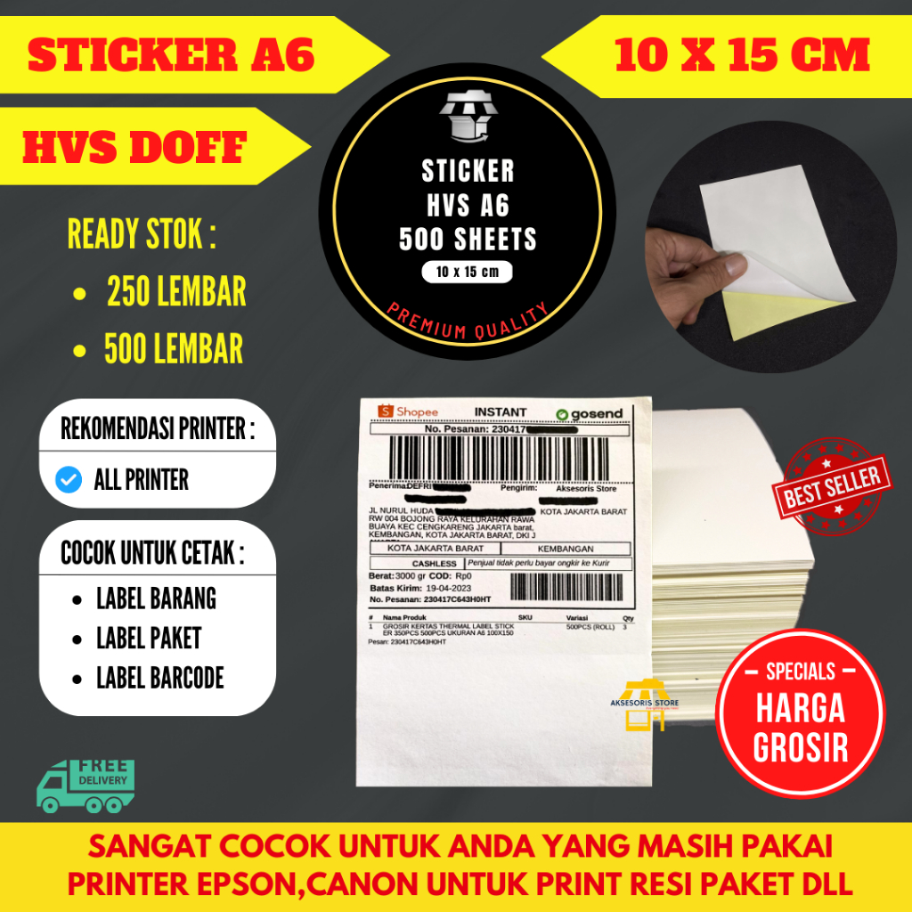 Jual STIKER LABEL A6 ISI 500 LEMBAR / KERTAS STICKER HVS A6 UKURAN ...
