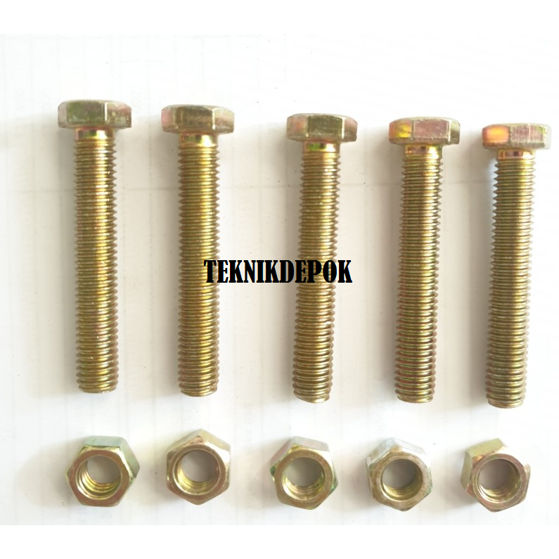 Jual Mur Baut Kuning m 6 x 60 mm Baut Kepala Hexagonal Kepala Kunci 10 Bolt Nut m6 x 6 cm ...