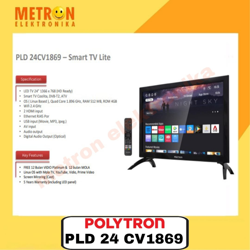 Jual POLYTRON PLD 24 CV 1869 SMART TV - DVB-T2 DIGITAL TV LED 24 + USB ...
