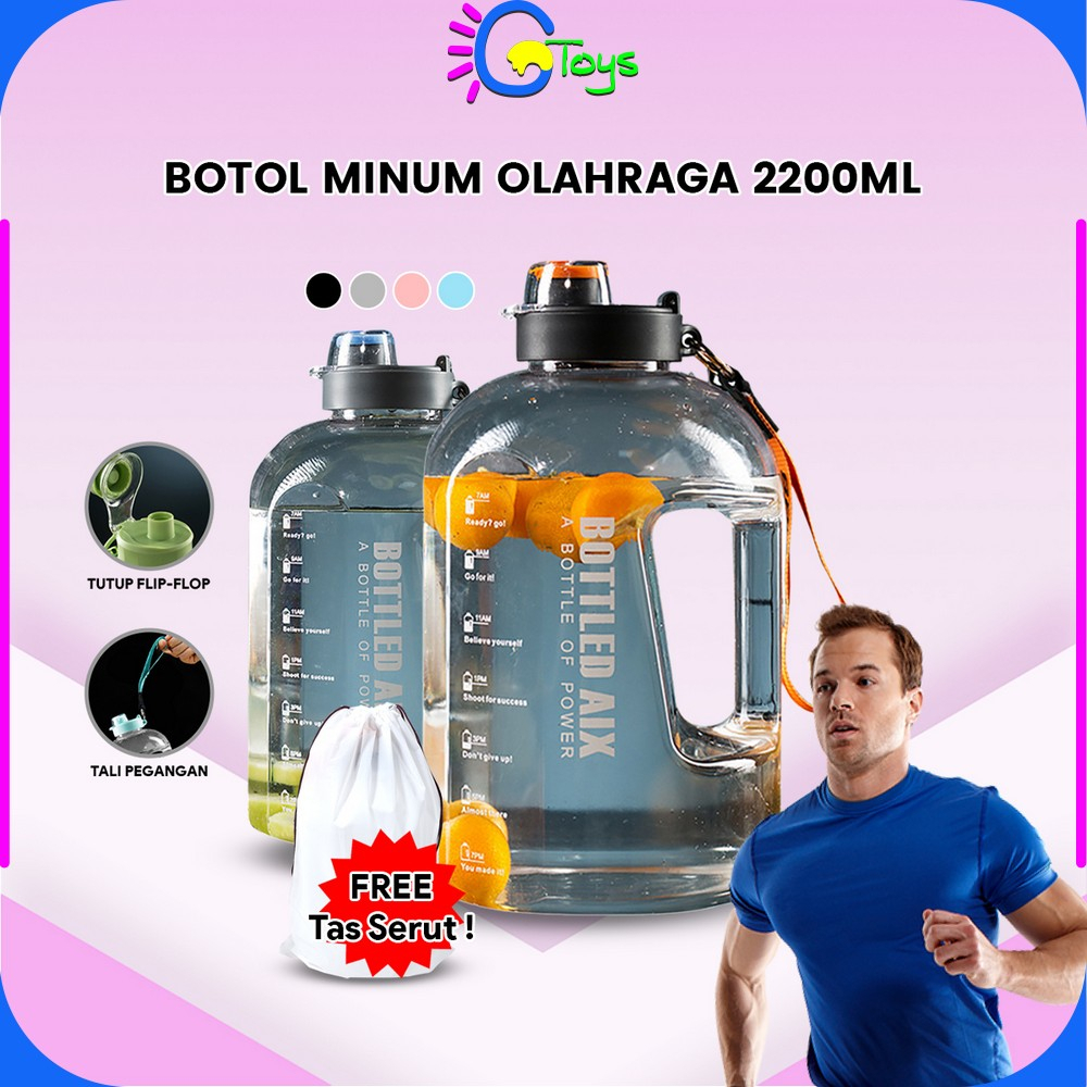 Jual CR-C470 Botol Minum Transparan 2200ML Tumblr Botol Gym Bottle / Tempat Botol Minum Olahraga ...