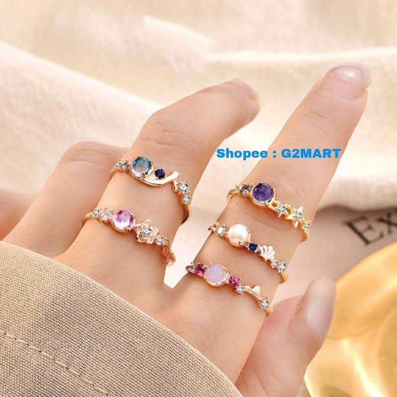 Jual Cincin Batu Permata Kristal Wanita Adjustable / Mini Crystal ...