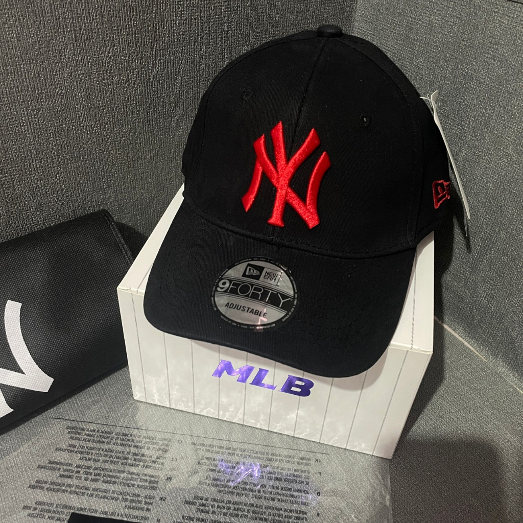 Jual MLB NEW YORK CAP BLACK LOGO RED | Shopee Indonesia