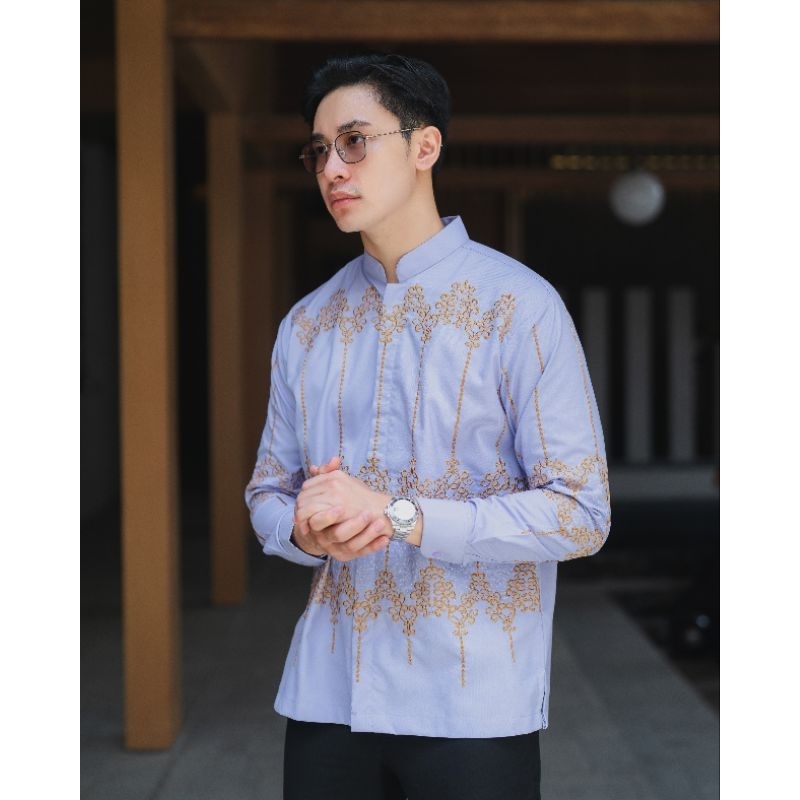 Jual Kemeja Bordir Pria NUC.ID Karim 02 (Ungu Kebiruan) | Shopee Indonesia