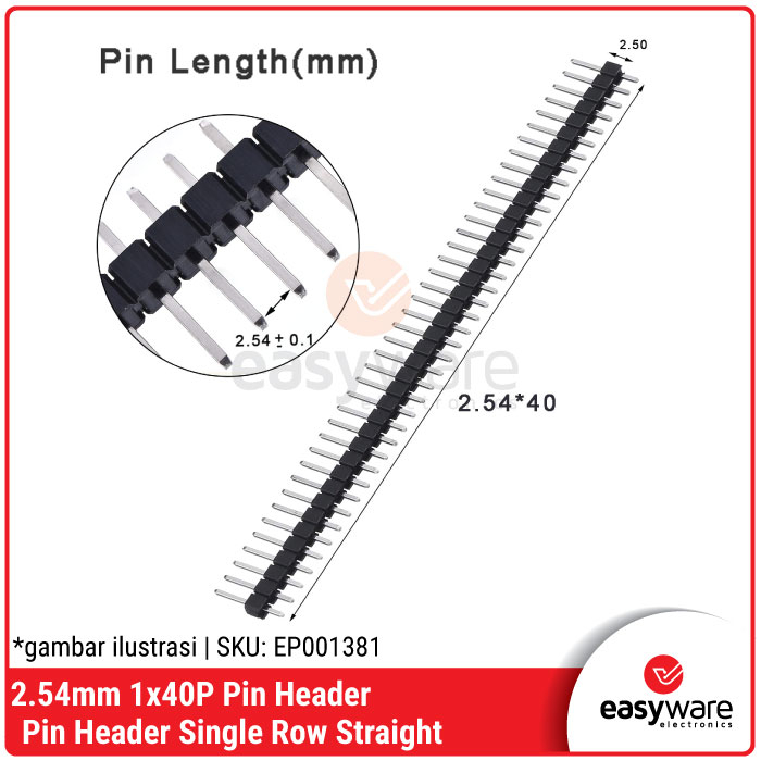 Jual PIN HEADER MALE SINGLE ROW 1x40 PIN 2.54MM PITCH | Shopee Indonesia
