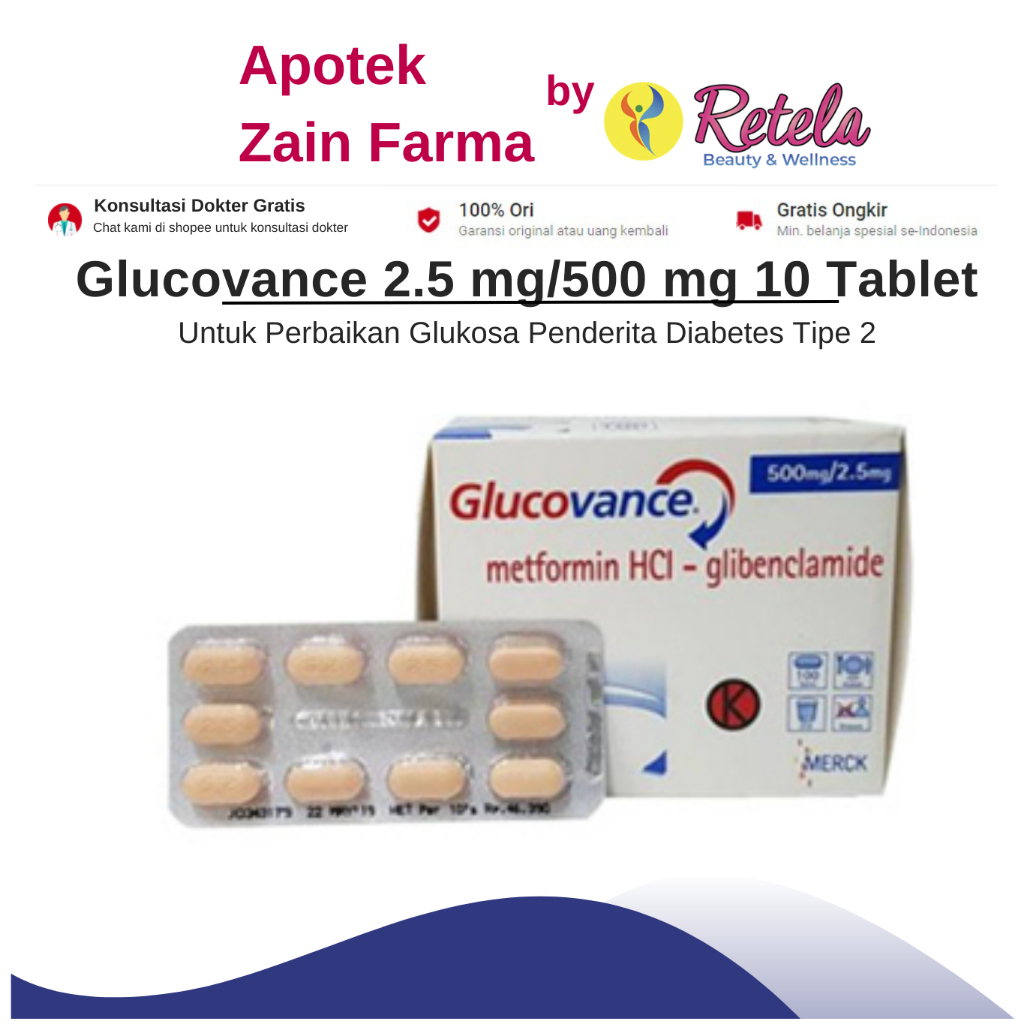 Jual GLUCOVANCE 500/2.5 MG 1 STRIP 10 TABLET | Shopee Indonesia