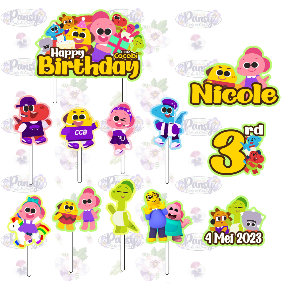 Jual Cake topper / Cupcake topper Cocobi + banner Birthday EKONOMIS ...