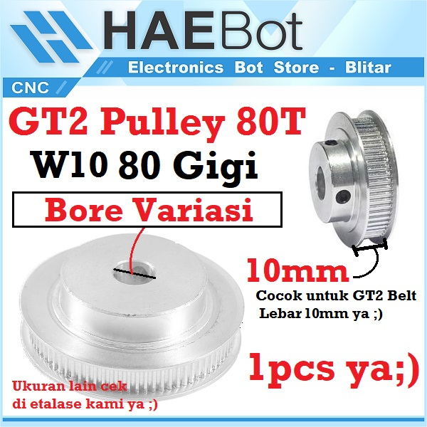 Jual [HAEBOT] GT2 Pulley Timing CNC 80T 5 8 W10 Lebar 10mm Puley 80 ...