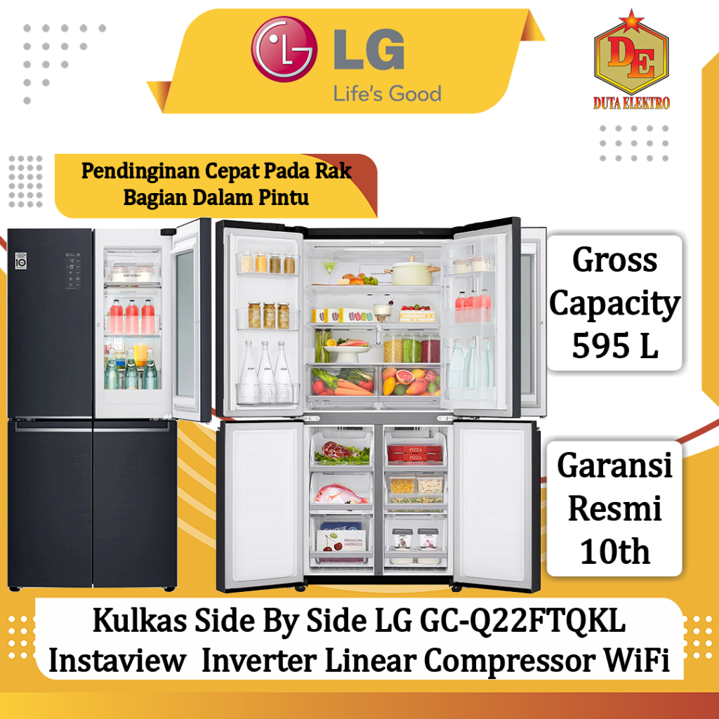 Jual Kulkas Side By Side LG GCQ 22 FTQKL Instaview Inverter Linear Wifi | Shopee Indonesia