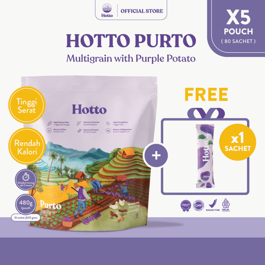 Jual Hotto Purto Multigrain with Purple Potato 5 Pouch free 1 Sachet | Shopee Indonesia