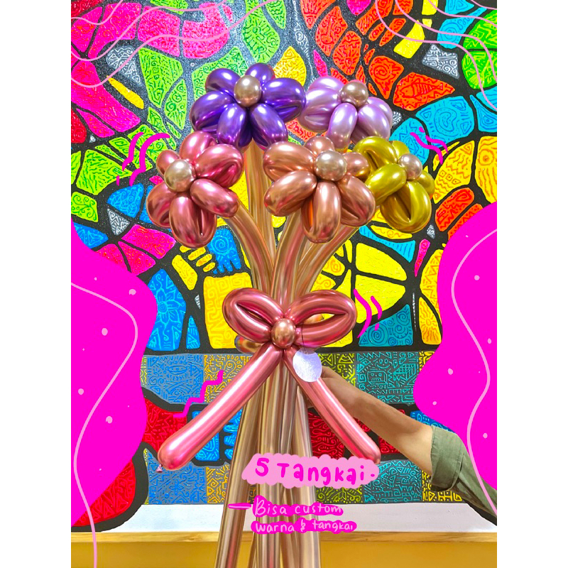 Jual Buket Bunga Balon 1-6 Tangkai Panjang | Ballons Flowers Bouquet ...