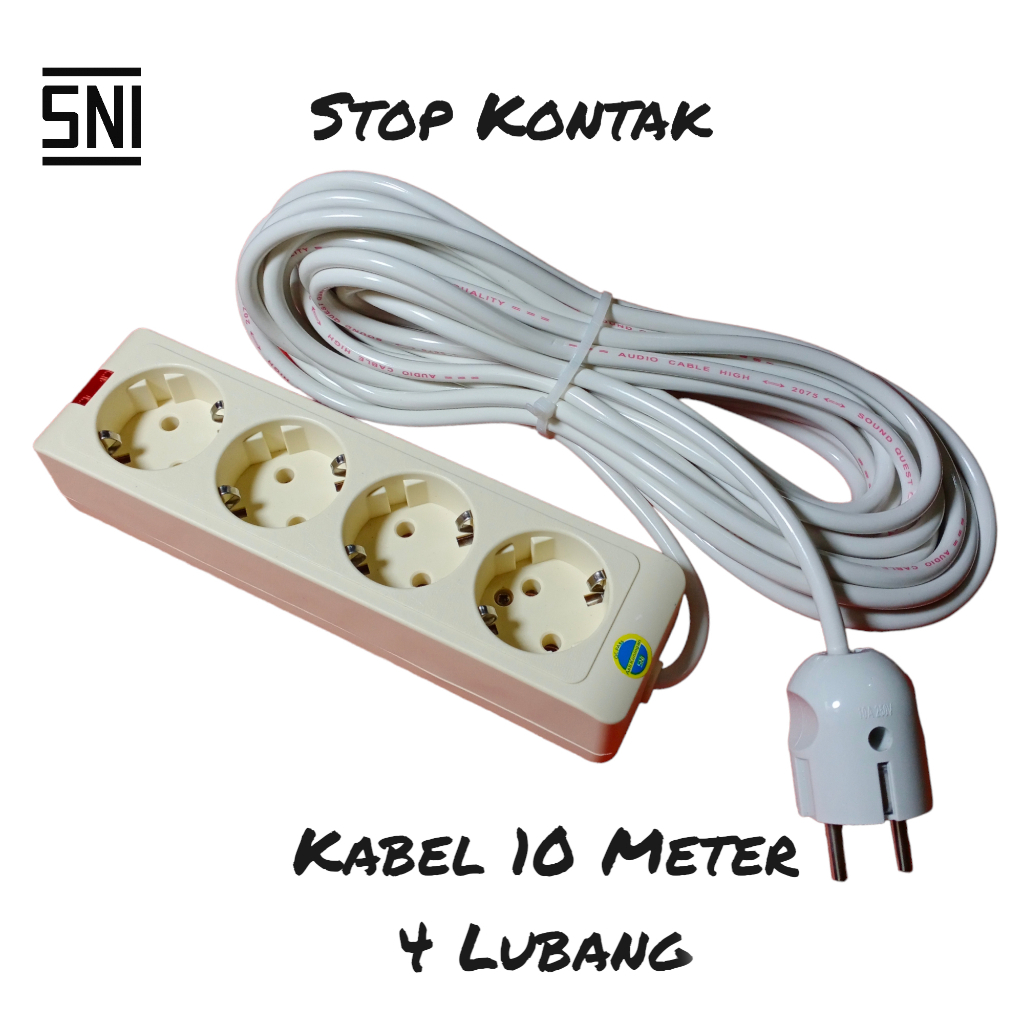 Jual Stop Kontak Listrik Set 4 Lubang + Panjang Kabel 10 Meter + Steker ...