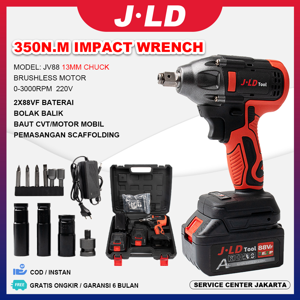 Jual JLD Impact wrench brushless Cordless 88V mesin buka baut mobil baterait 1/2in chuck impek ...