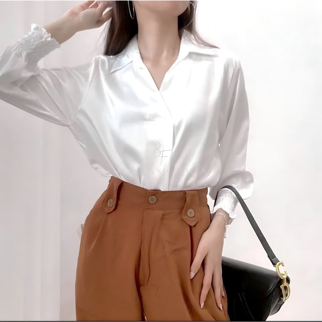 Jual [Satin] KARA Blouse V Neck / Blus Kerah Kerja / Atasan Wanita ...