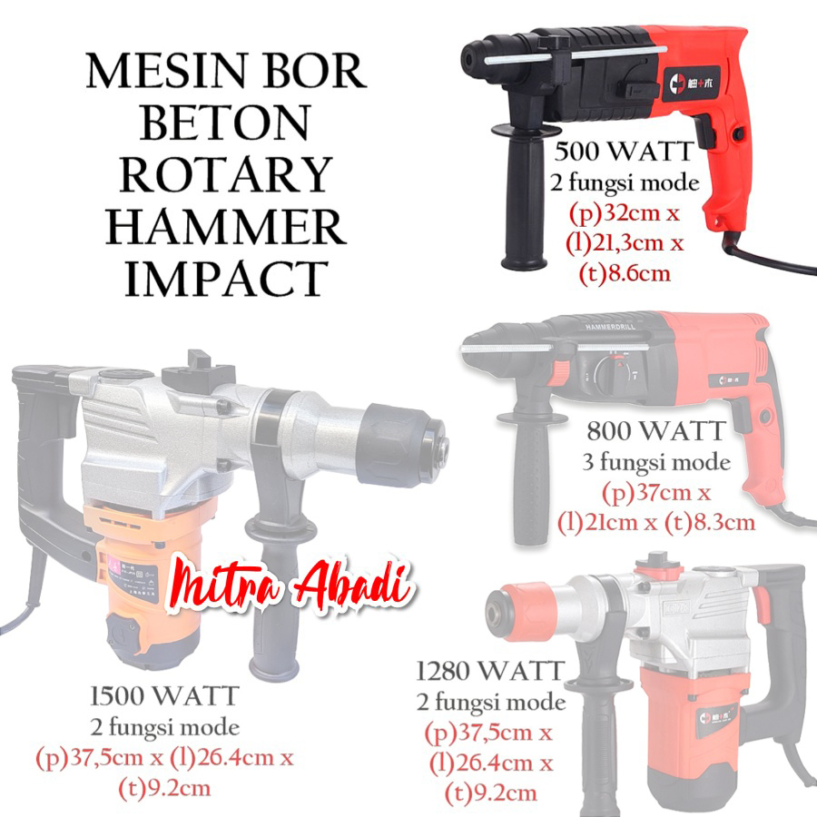 Jual Mesin Bor Bobok Tembok Beton Rotary Hammer Drill Impact 500W ...