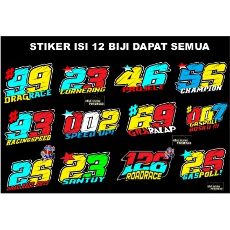 Jual Sticker Angka Racing Balap Hologram 1 lembar isi 12 pcs | Shopee ...