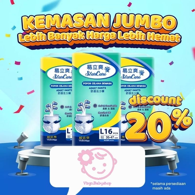Jual Starcare Popok Dewasa Celana / Star Care Adult Pants M18 L16 XL14 | Shopee Indonesia