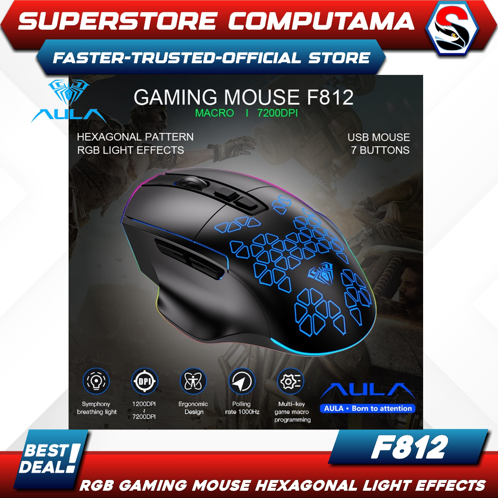 Jual Mouse Gaming Hexagonal Style AULA F-812 Macro-RGB-7200DPI-AULA F812 | Shopee Indonesia