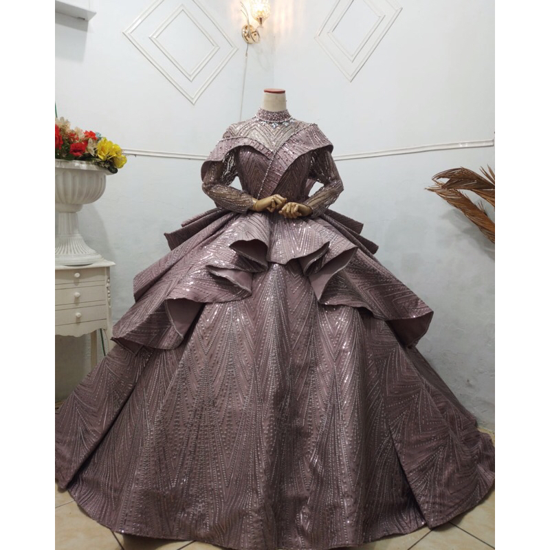 Jual gaun mewah acc gotic pinggang lepasan dengan nuansa warna taro ...