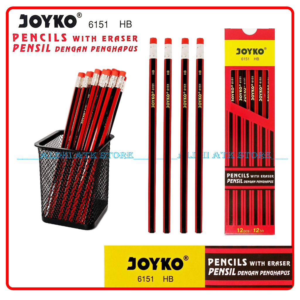 Jual Pensil Joyko® HB 6151 Pensil Merah Joyko® Ada Penghapus (1 Pack ...