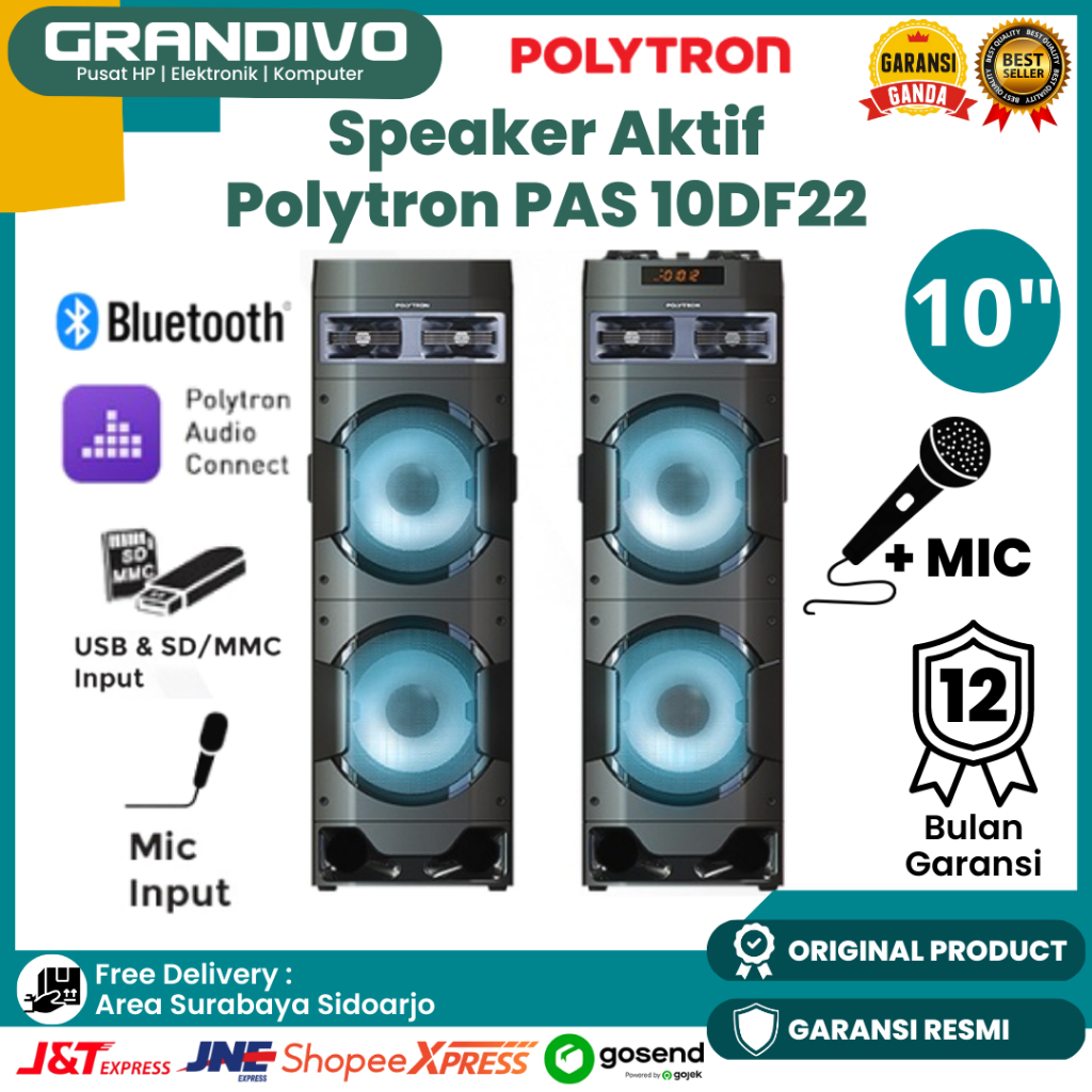 Jual Speaker Aktif Polytron Bluetooth 10inch Superbass PAS 10DF22 ...