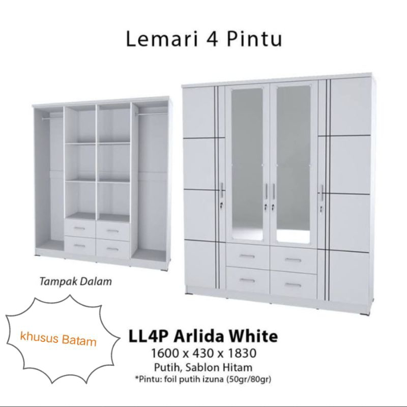 Jual LEMARI PAKAIAN BAJU 4PINTU MODERN MINIMALIS ARLIDA ( KHUSUS BATAM ) | Shopee Indonesia