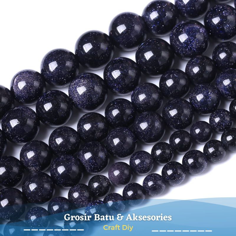Jual Manik Batu Pasir Emas Biru Bulat Blue sand stone Ukuran 4 / 6 / 8 ...