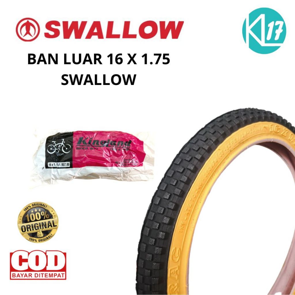 Jual BAN LUAR 16 X 1.75 SWALLOW BAN LUAR SEPEDA 16 ANAK MINI LIPAT BMX | Shopee Indonesia