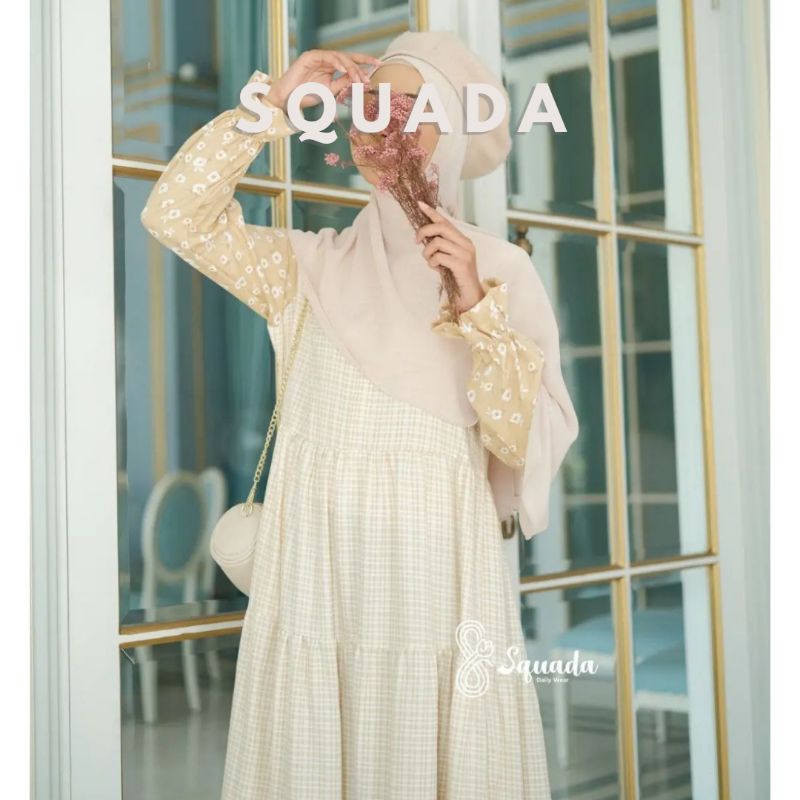 Jual SQUADA | RAANA DRESS - Gamis Wanita Kotak-Kotak Motif Bunga Pastel Dres Katun Shakila Twill ...