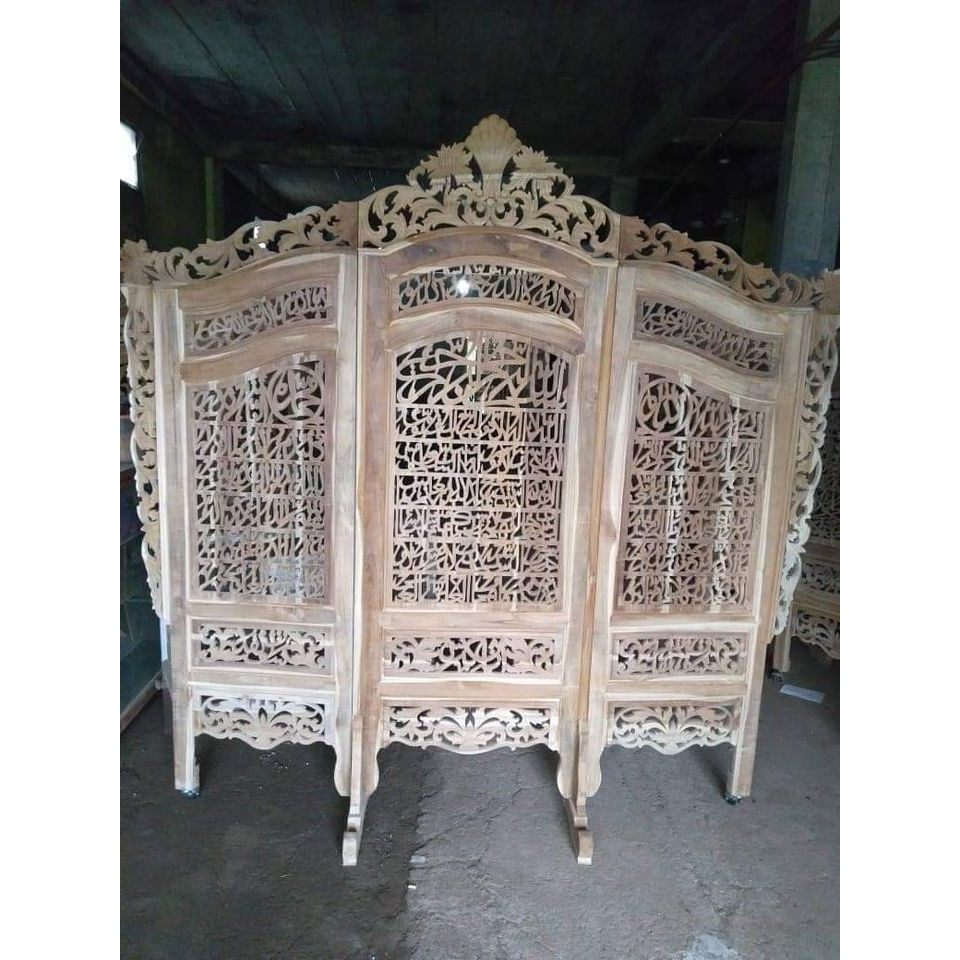 Jual Sketsel Pembatas Ruangan Ukiran Kaligrafi Arab Kayu Jati Furniture ...