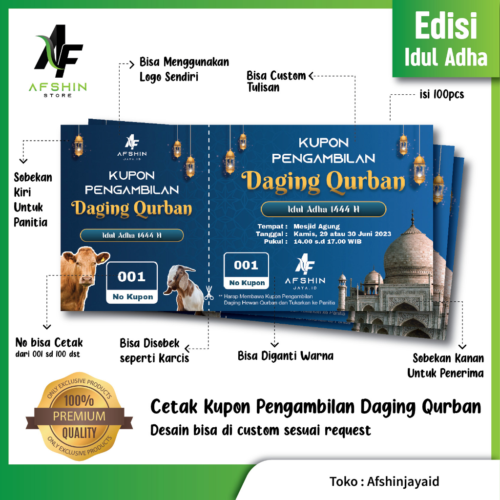 Jual Cetak Kupon Voucher Pengambilan Daging Hewan Kurban isi 100pcs | Shopee Indonesia