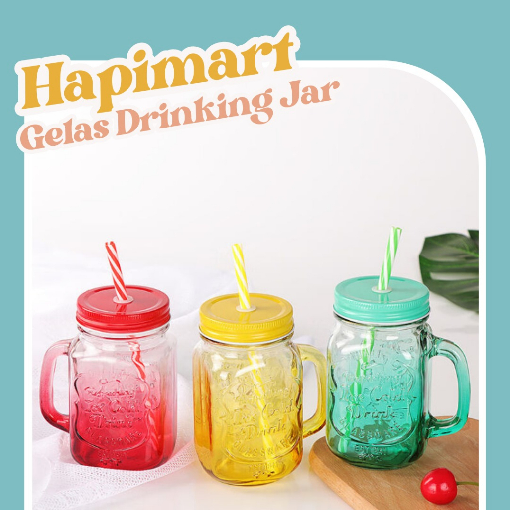 Jual Gelas kaca Mason Jar/Mug Kaca Estetik Dengan Sedotan Anti Tumpah ...