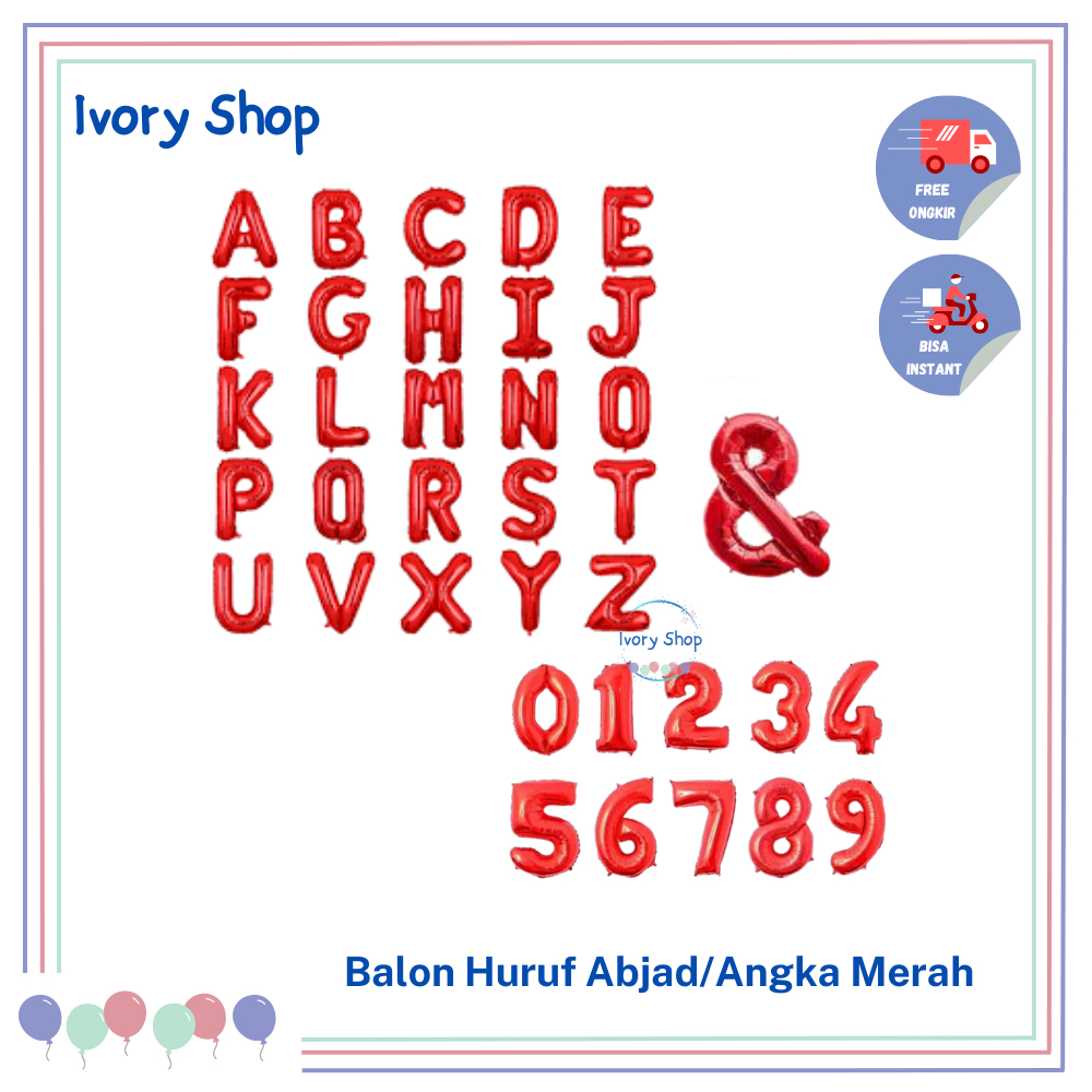 Jual Balon foil abjad huruf alfabet dan angka merah / letter balloon ...