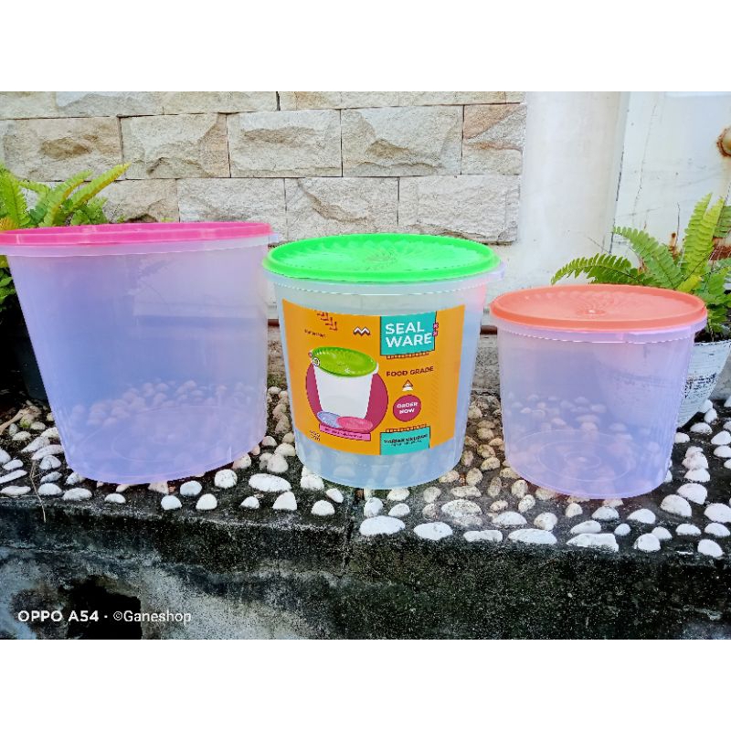 Jual (12pc) grosir toples bulat sealware 16 Liter toples kerupuk bening toples besar polos ...