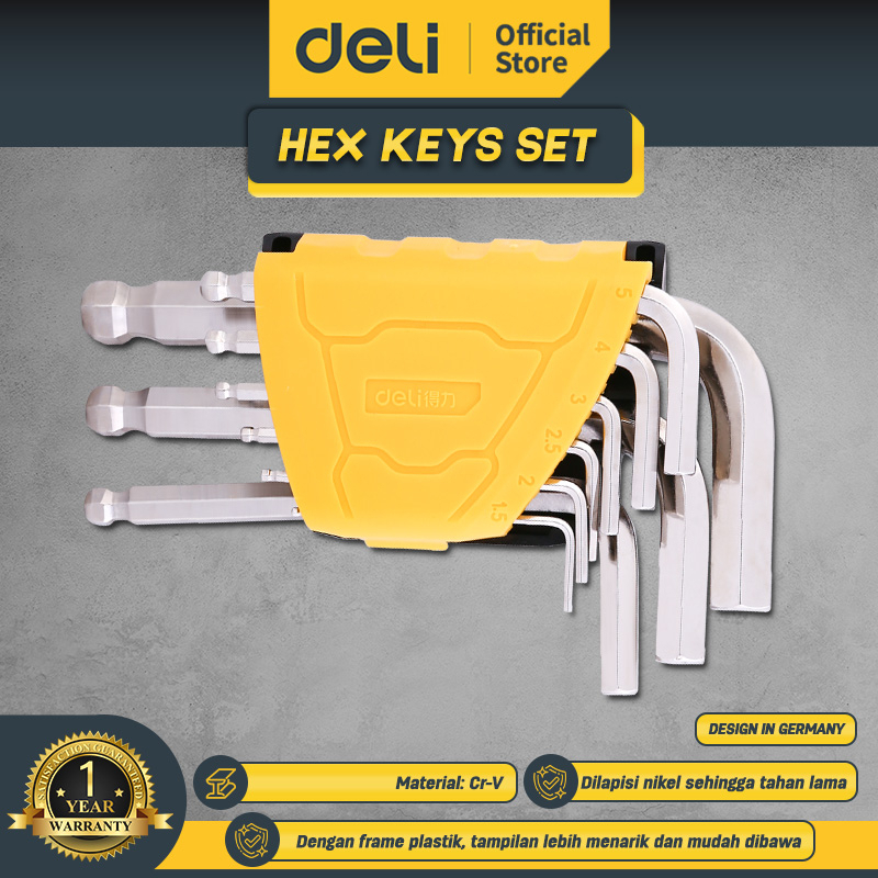 Jual Deli Hex Keys Sets / Kunci L Bulat Set Panjang Kuat Isi 8/9pc ...