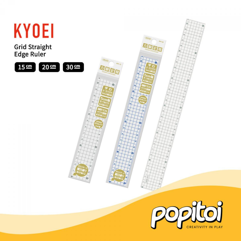 Jual Kyoei Grid Straight Edge Ruler Penggaris Sekolah Kuliah 15 20 30 ...