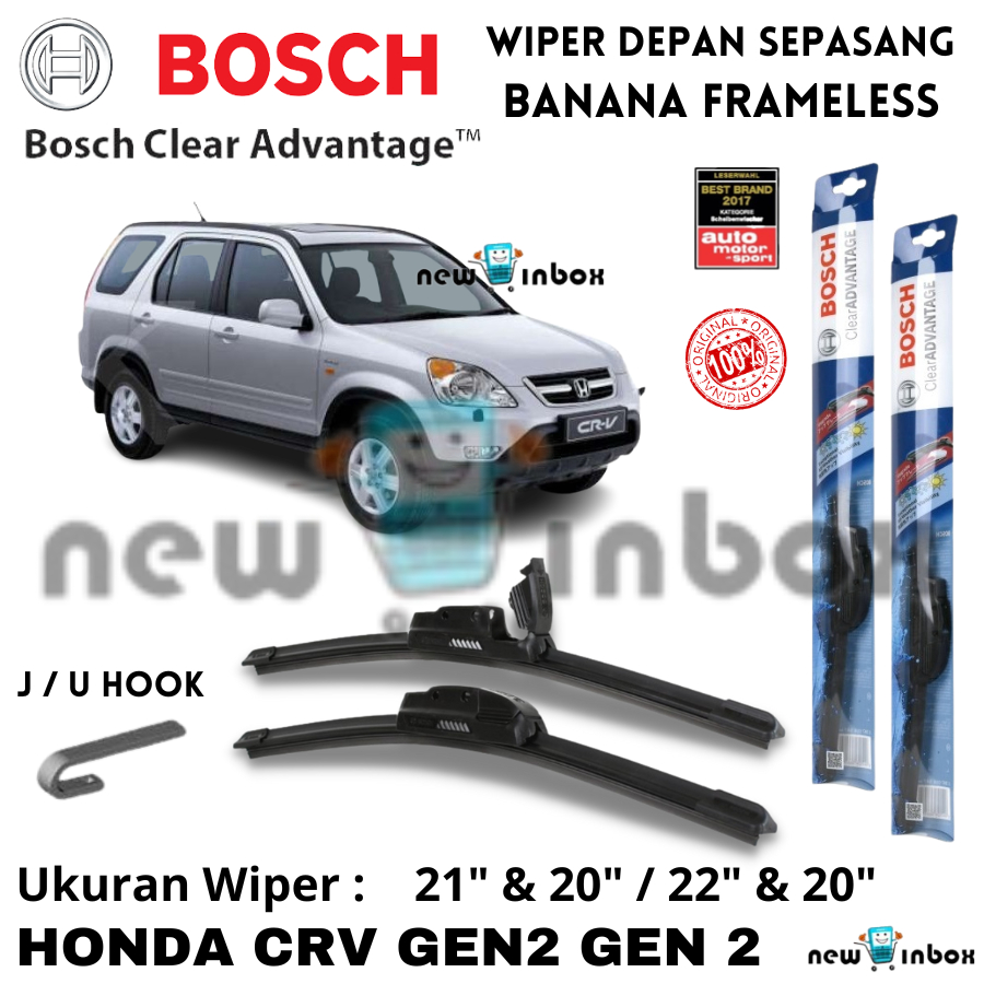 Jual Wiper Depan Mobil HONDA CRV GEN2 GEN 2 Sepasang Frameless BOSCH CLEAR ADVANTAGE 21" & 20 ...