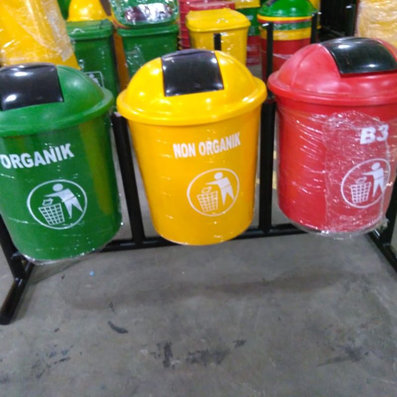 Jual Tempat sampah 3 in 1 fiber 50 liter / tong sampah fiber pilah 3 ...