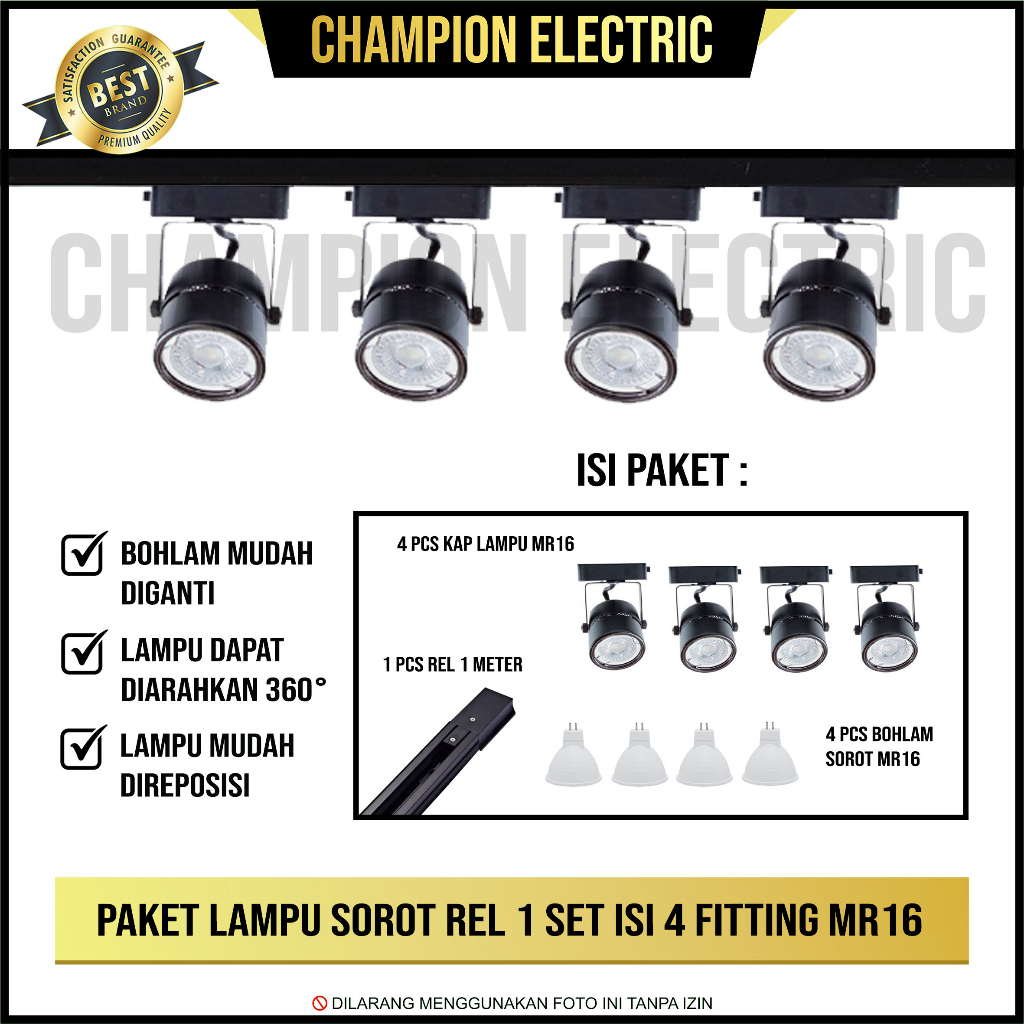Jual Paket Lampu Sorot Rel Plafon 1 Set isi 4 Spotlight Track Light Rell | Shopee Indonesia